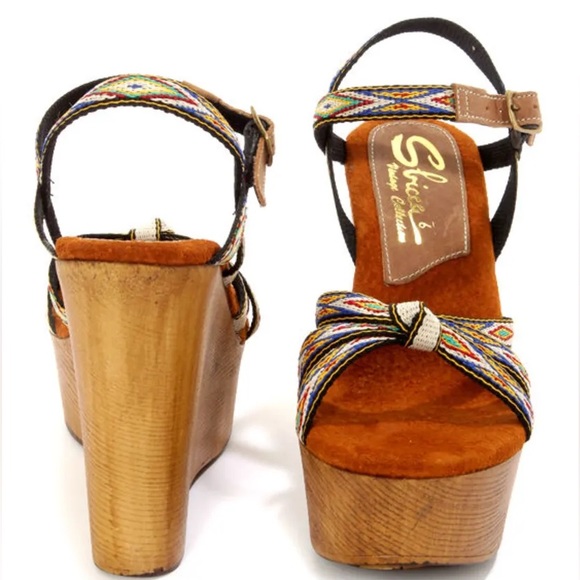 Sbicca | Shoes | Sbicca Mojo White Geometric Strappy Platform Wedge ...